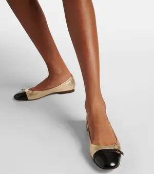 TOD'S Metallic Leather Ballet Flats