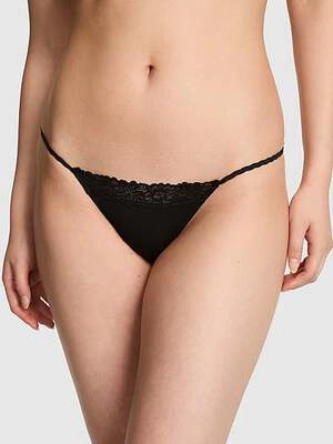 Pink Cotton String Bikini Panty - Black