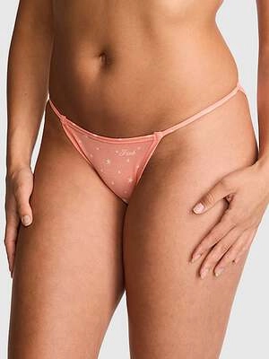 Pink Cotton Lace-trim String Bikini Panty - Print