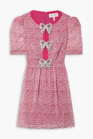 Saloni Jamie Embellished Printed Mini Dress