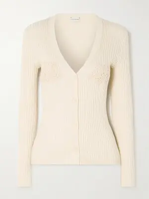 Magda Butrym Crochet-trimmed Ribbed Cardigan - Cream
