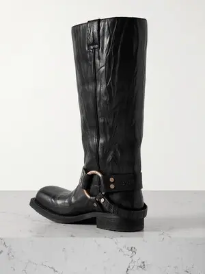 Acne Studios Embellished Crinkled-leather Knee Boots
