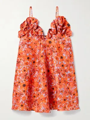 KIKA VARGAS Joan Ruffled Floral-print Taffeta Mini Dress