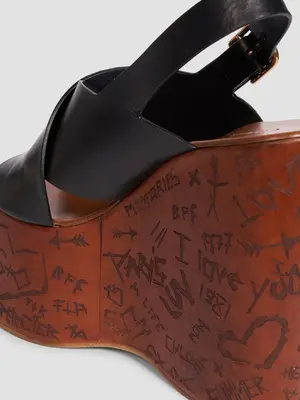 Chloé Maxime 140mm Leather Wedge Sandals - Black