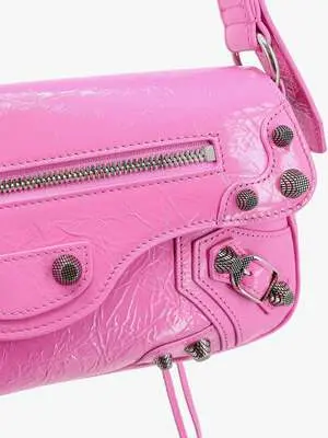 Balenciaga Leather Shoulder Bag With Metal Details - Pink