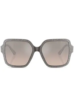 JIMMY CHOO Glitter-embellished Square Frame Sunglasses - Brown