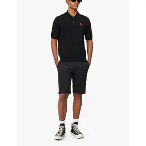 Play Comme Des Garcon Logo-patch Short-sleeve Wool Polo Shirt - Black