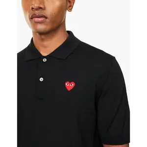 Play Comme Des Garcon Logo-patch Short-sleeve Wool Polo Shirt - Black