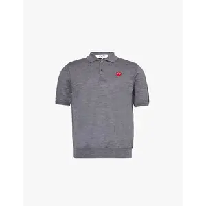 Play Comme Des Garcon Logo-patch Short-sleeve Wool Polo Shirt - Grey