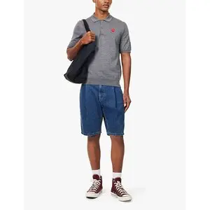 Play Comme Des Garcon Logo-patch Short-sleeve Wool Polo Shirt - Grey