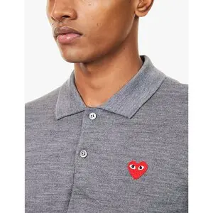 Play Comme Des Garcon Logo-patch Short-sleeve Wool Polo Shirt - Grey