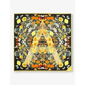 ASPINAL OF LONDON Botanical 'a' Floral-print Silk Scarf - Black