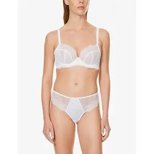 Panache Ana High-rise Floral-embroidered Stretch-lace Thong - White