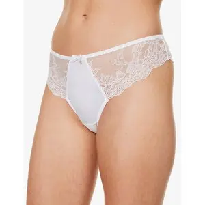 Panache Ana High-rise Floral-embroidered Stretch-lace Thong - White
