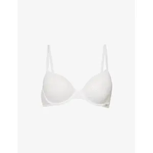 Calvin Klein Sheer Marquisette Floral-embroidered Stretch-lace Bra - White