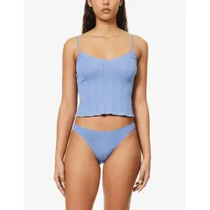 COU COU Pointelle High-rise Cotton Briefs - French Blue