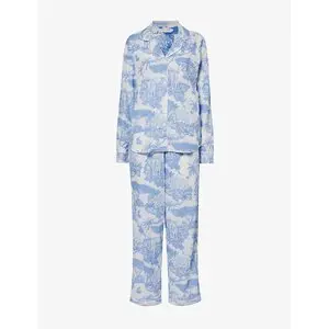 Desmond & Dempsey Loxodonta Graphic-print Cotton Pyjamas - Blue