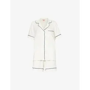 Eberjey Gisele Relaxed-fit Stretch-woven Jersey Pyjama Set Xl Ivory Navy