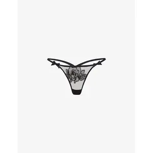 Agent Provocateur Lindie Mid-rise Embroidered Floral Mesh Thong - Black