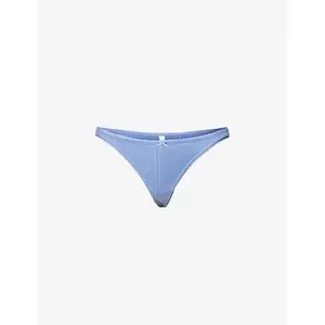 COU COU Pointelle Mid-rise Cotton Thong - French Blue