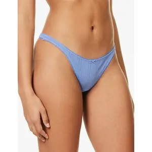 COU COU Pointelle Mid-rise Cotton Thong - French Blue