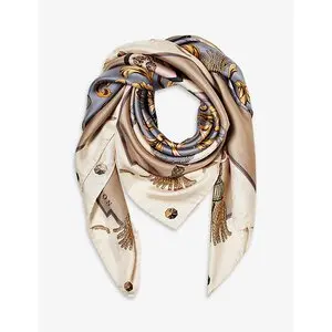 ASPINAL OF LONDON Signature Shield Graphic-print Silk Scarf Neutral