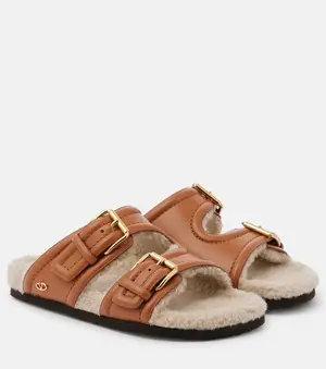 Valentino Garavani Fussfriend Shearling-lined Leather Sandals - Brown