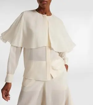 Chloé Caped Silk Chiffon Blouse - White