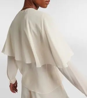 Chloé Caped Silk Chiffon Blouse - White