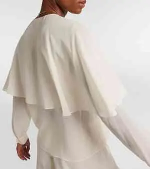 Chloé Caped Silk Chiffon Blouse - White