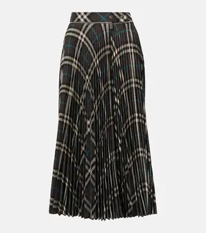 Burberry Pleated Checked Midi Skirt
