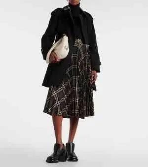 Burberry Pleated Checked Midi Skirt