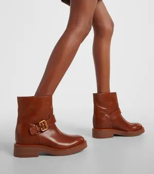 Chloé Coddington Leather Biker Boots - Brown