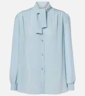 Valentino Garavani Tie-neck Silk Crêpe De Chine Shirt - Blue