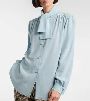 Valentino Garavani Tie-neck Silk Crêpe De Chine Shirt - Blue