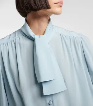 Valentino Garavani Tie-neck Silk Crêpe De Chine Shirt - Blue