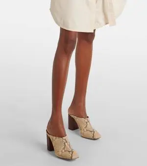 Chloé Ambre Snake-effect Leather Mules