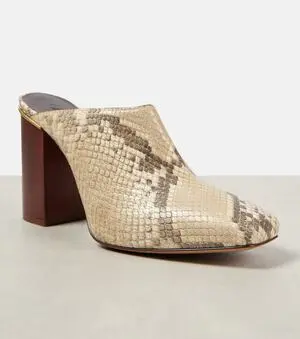 Chloé Ambre Snake-effect Leather Mules