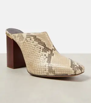 Chloé Ambre Snake-effect Leather Mules