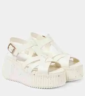 Chloé Nama 80 Leather Wedge Sandals - White