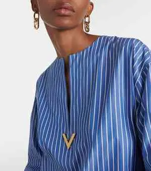 Valentino Garavani Vgold Striped Cotton Poplin Blouse