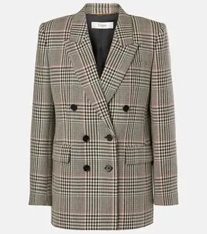 Chloé Double-breasted Checked Wool Blazer - Grey