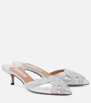 AQUAZZURA Felix 50 Leather Mules - Silver