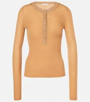 Chloé Ribbed-knit Wool Henley Shirt - Orange
