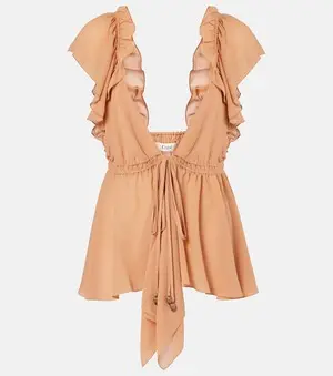 Chloé Ruffled Silk Chiffon Top - Orange
