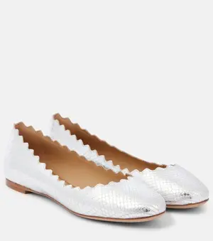 Chloé Lauren Croc-effect Leather Ballet Flats - Silver
