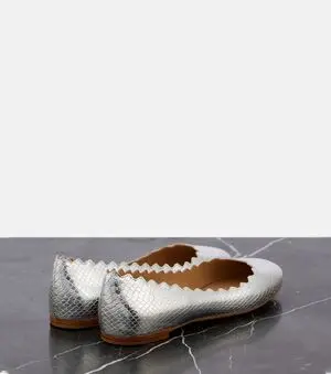 Chloé Lauren Croc-effect Leather Ballet Flats - Silver