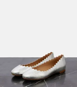 Chloé Lauren Croc-effect Leather Ballet Flats - Silver