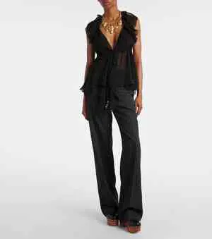 Chloé Gathered Silk Georgette Top - Black