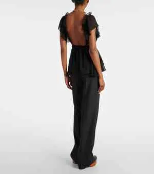 Chloé Gathered Silk Georgette Top - Black